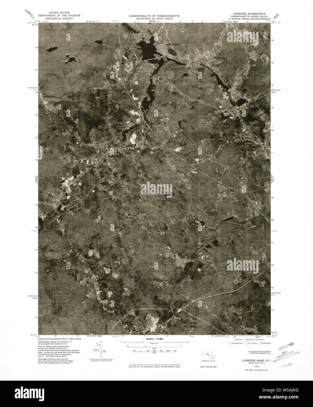 Massachusetts USGS Historical Topo Map MA Uxbridge 351375 1975 25000 ...