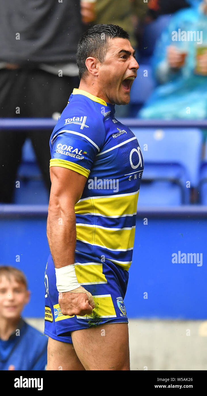 Warrington wolvess bryson goodwin celebrates scoring hi-res stock ...