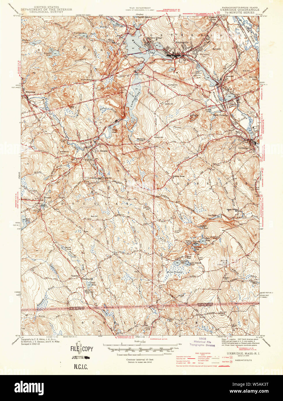 Massachusetts USGS Historical Topo Map MA Uxbridge 352277 1944 31680 ...