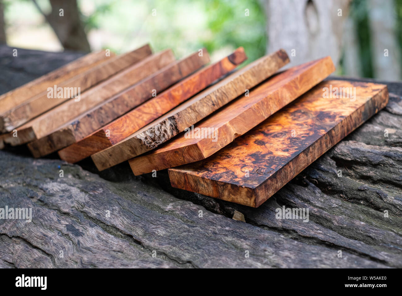 Sawed timber burl wood striped prepare for the crafts Stock Photo - Alamy