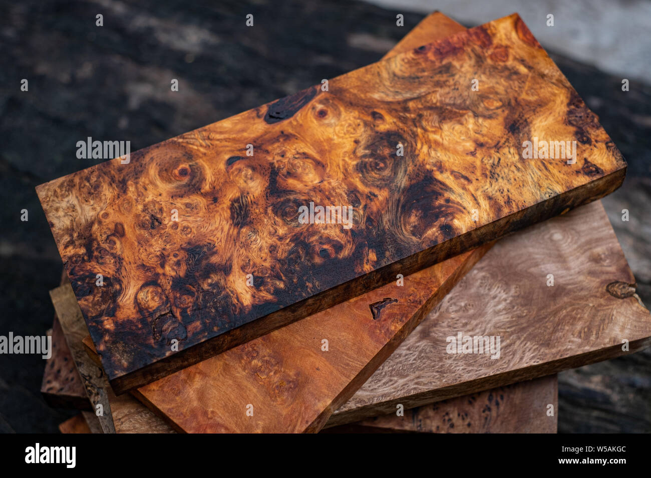Sawed timber burl wood striped prepare for the crafts Stock Photo - Alamy
