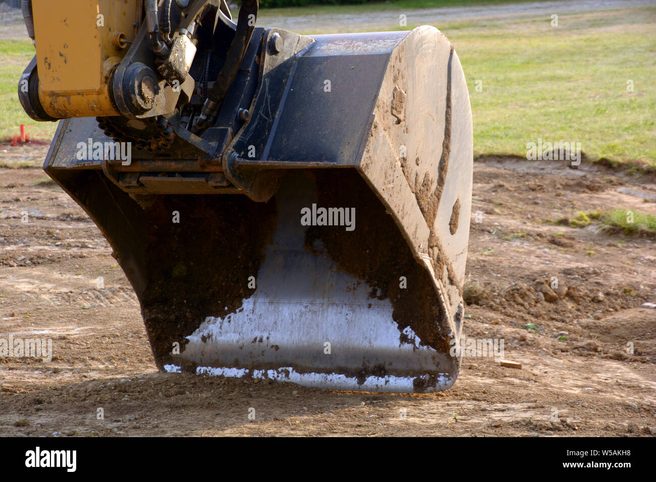 dredger bucket close-up view of excavator on construction site, heavy ...
