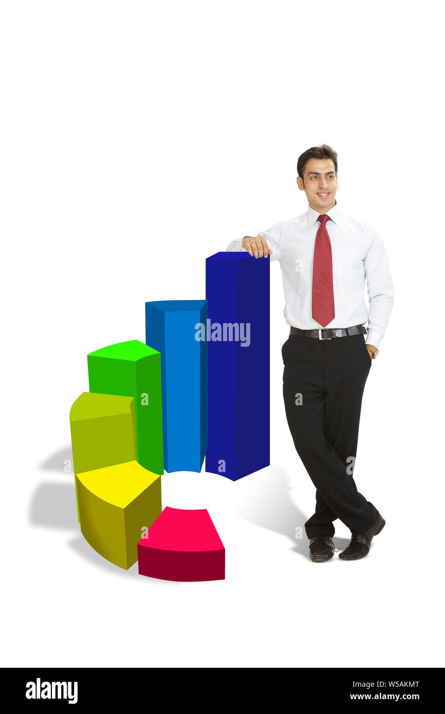 Businessman standing with bar chart Stock Photo - Alamy