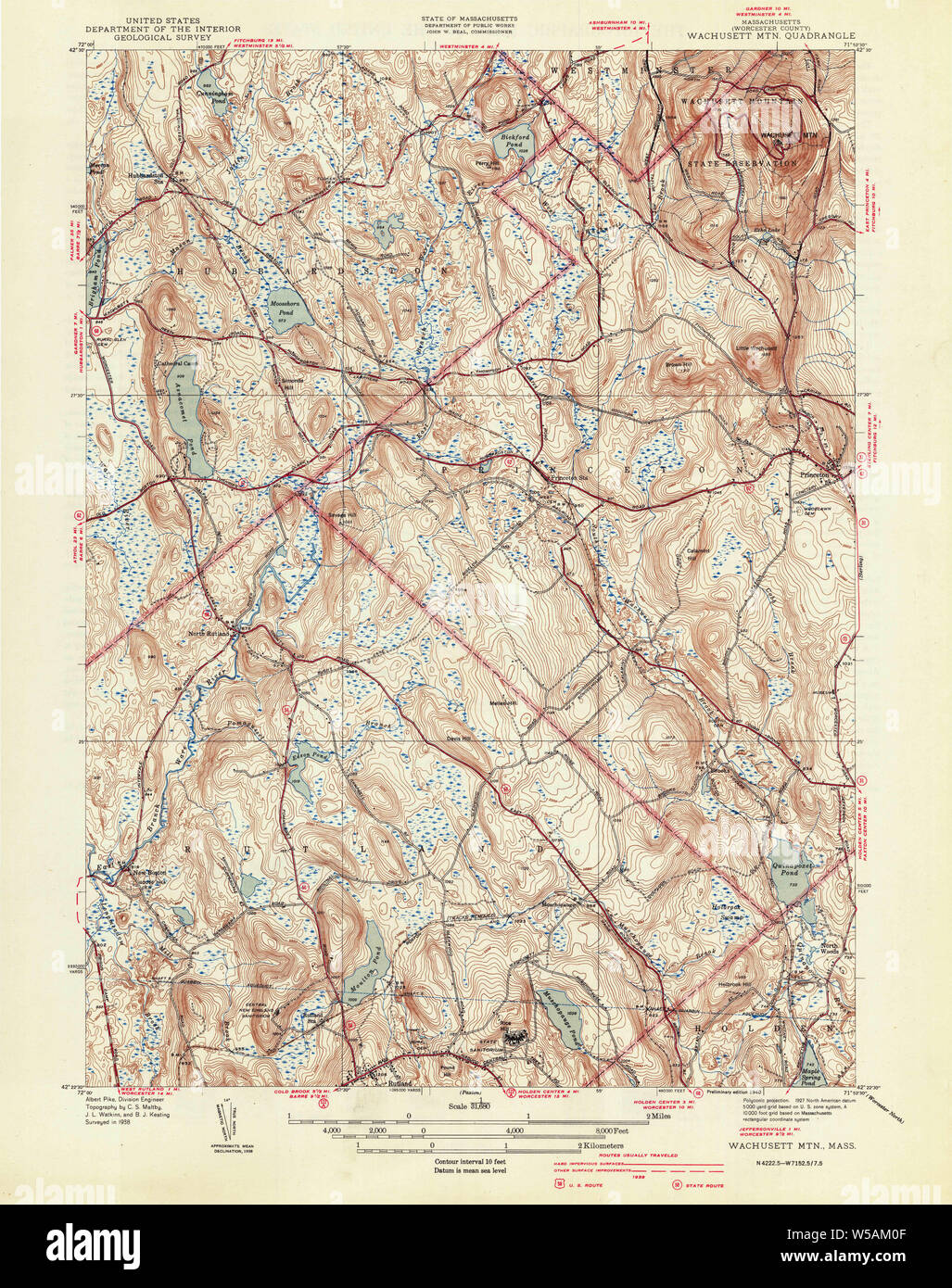 Massachusetts USGS Historical Topo Map MA Wachusett Mtn 352289 1940 ...