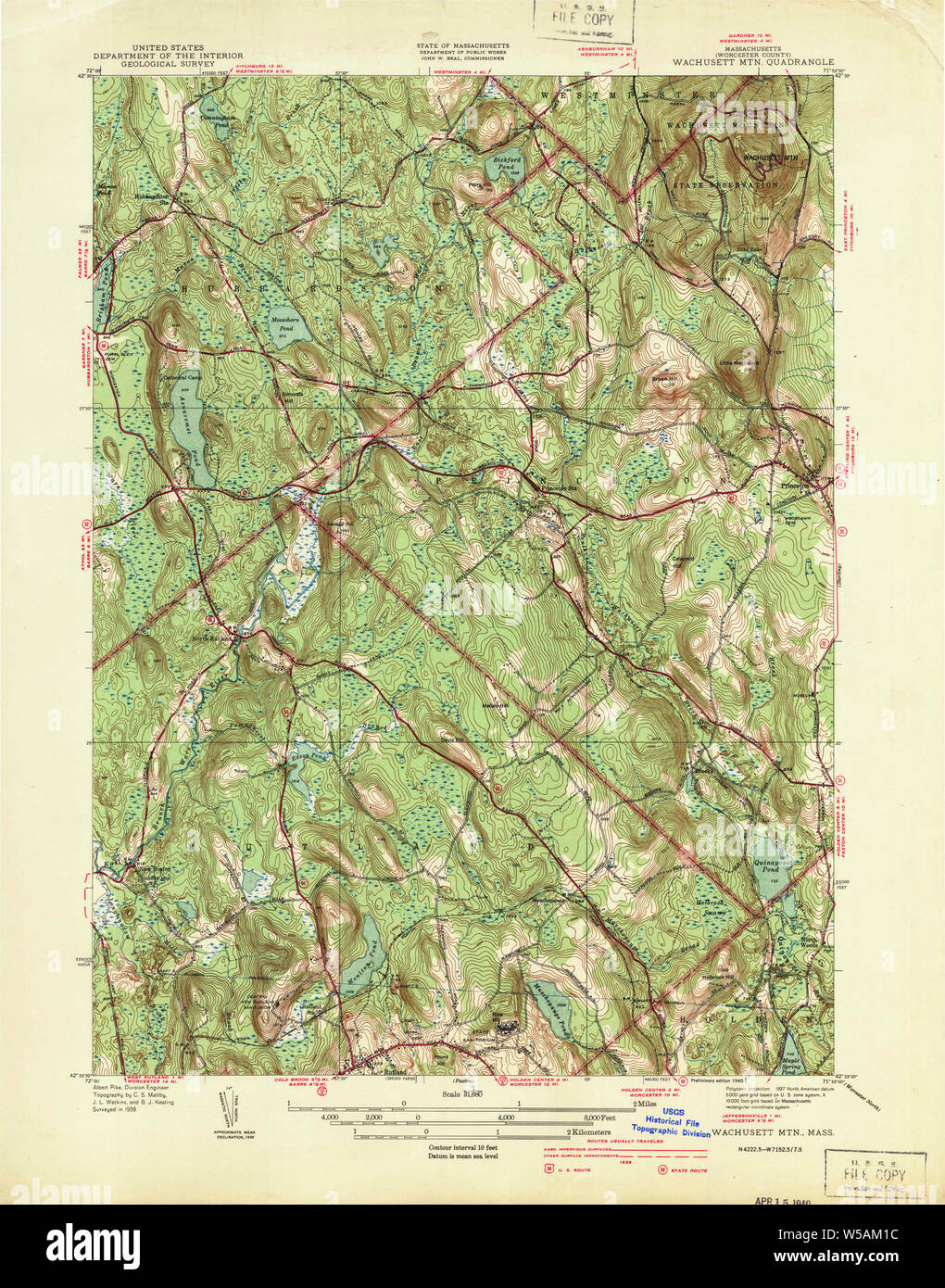 Massachusetts USGS Historical Topo Map MA Wachusett Mtn 352290 1940 ...