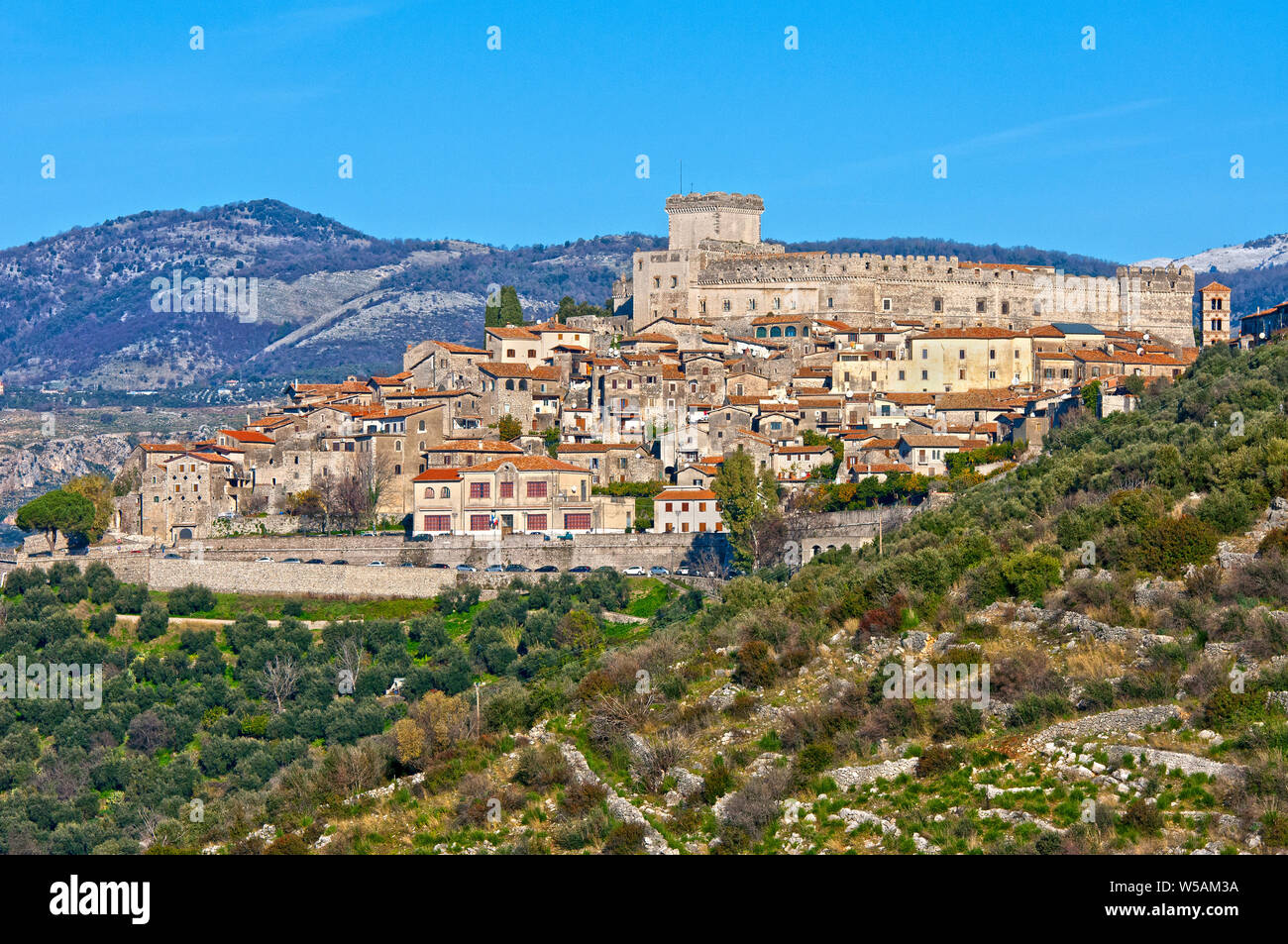 Sermoneta village with Caetani Castle, Latina, Lazio, Italy Stock Photo ...
