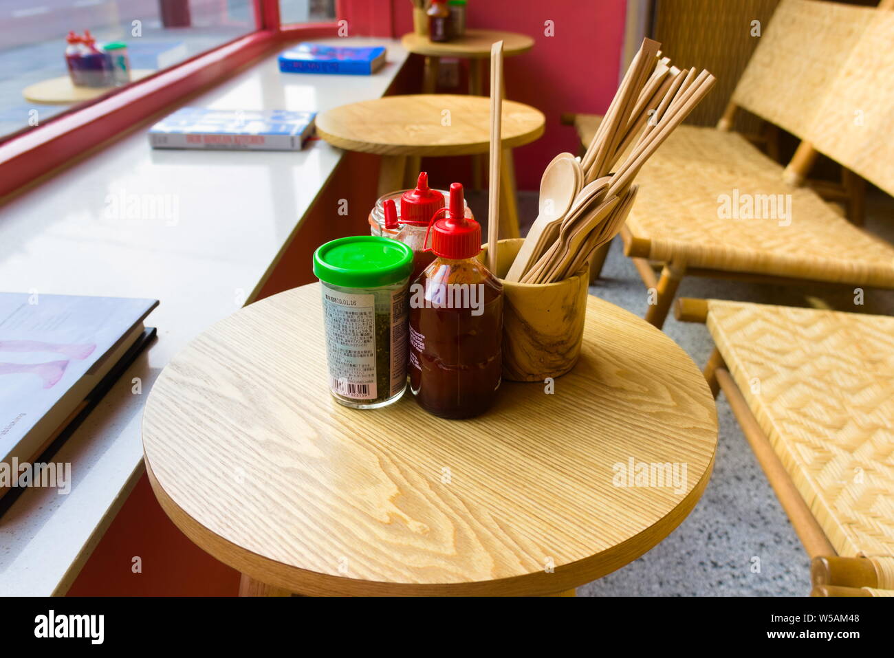 table setup for dinner with eco friendly cutlery and chopsticks Stock ...