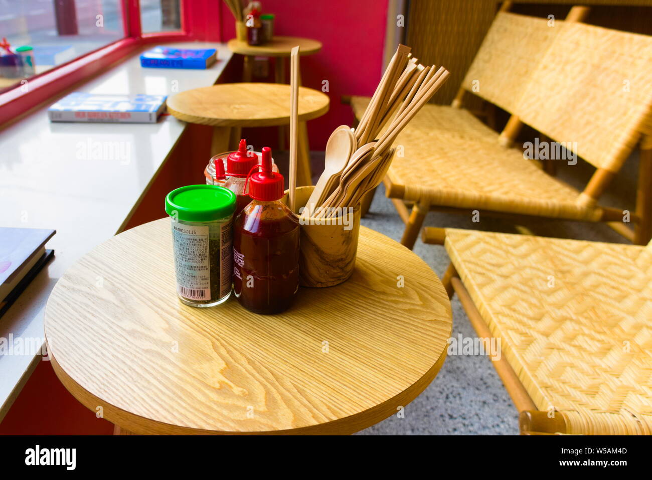 table setup for dinner with eco friendly cutlery and chopsticks Stock ...