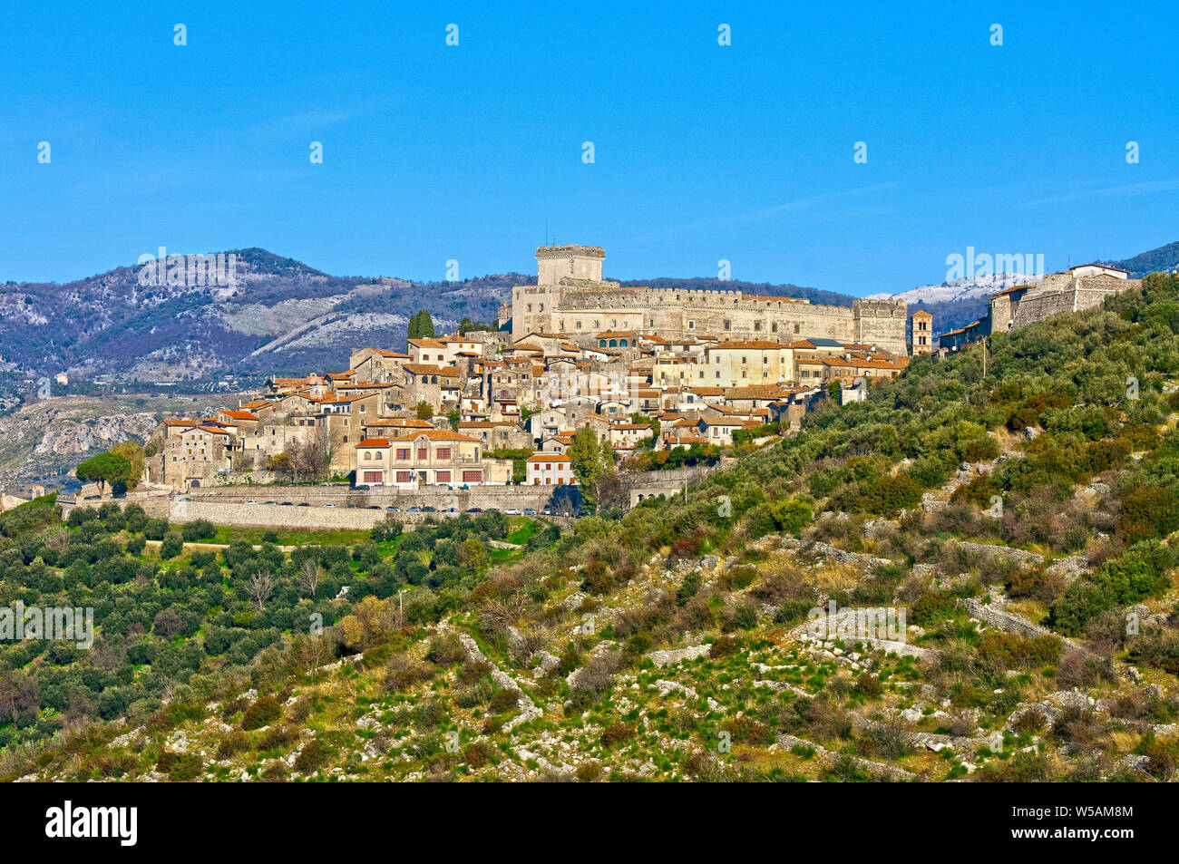 Sermoneta village with Caetani Castle, Latina, Lazio, Italy Stock Photo ...