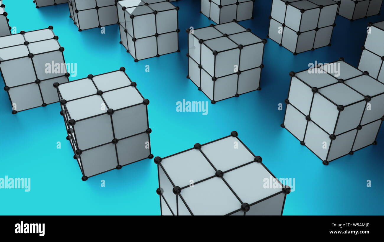 Many 3d cubes with dots are on surface, modern computer generated ...