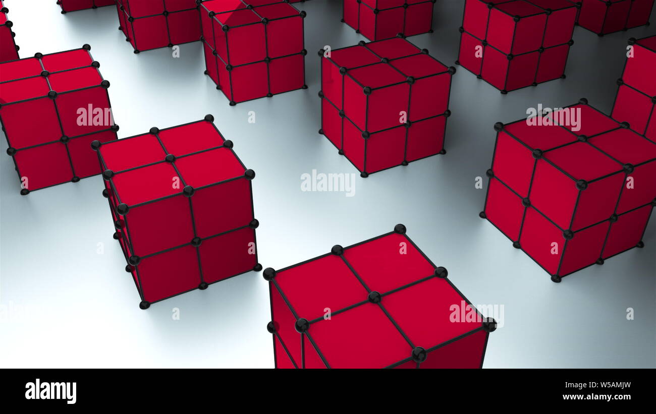 Many 3d cubes with dots are on surface, modern computer generated ...