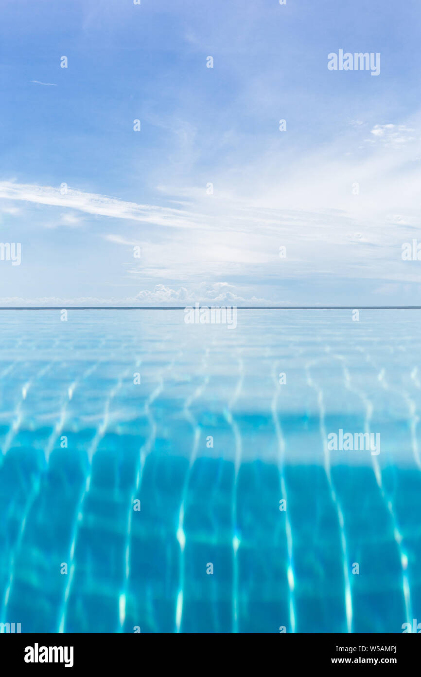 Endless swimming pool with blue sky background natural landscape Stock ...