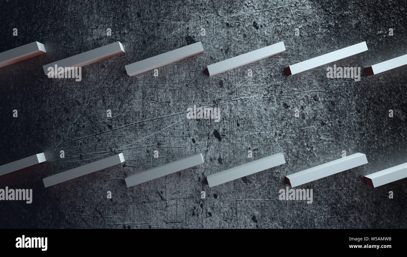 Rows of sticks are on scrabble surface, 3d rendering computer genrated ...