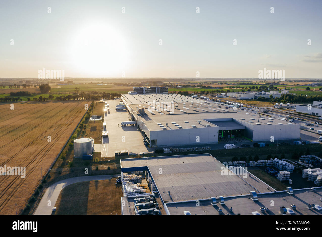 Aerial view of the distribution center, drone photography of the ...