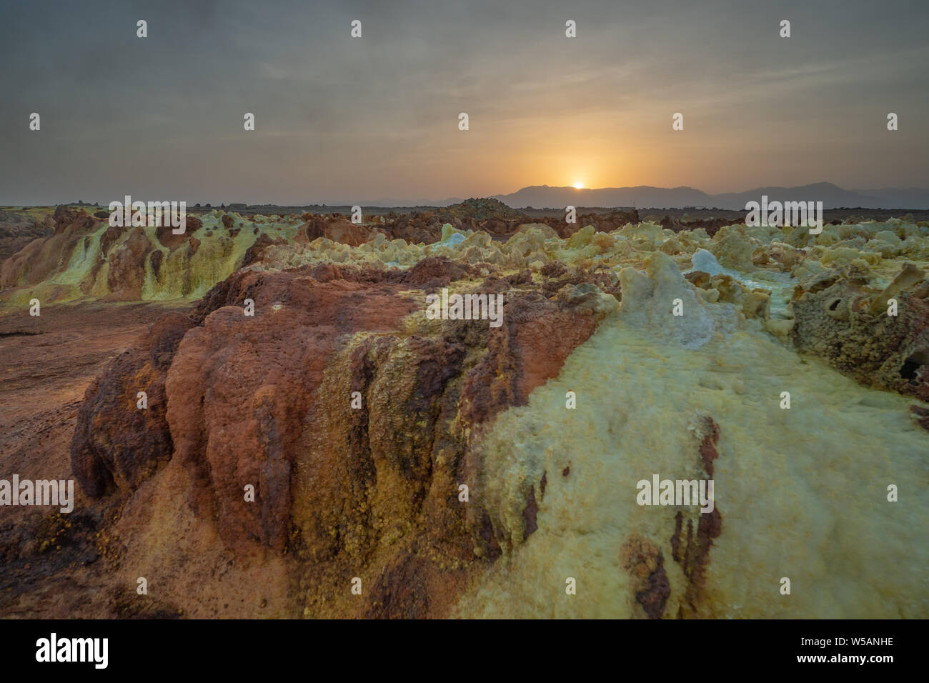 Sunset at Dalol in the Danakil Dessert, Ethiopia. One of the hottest ...