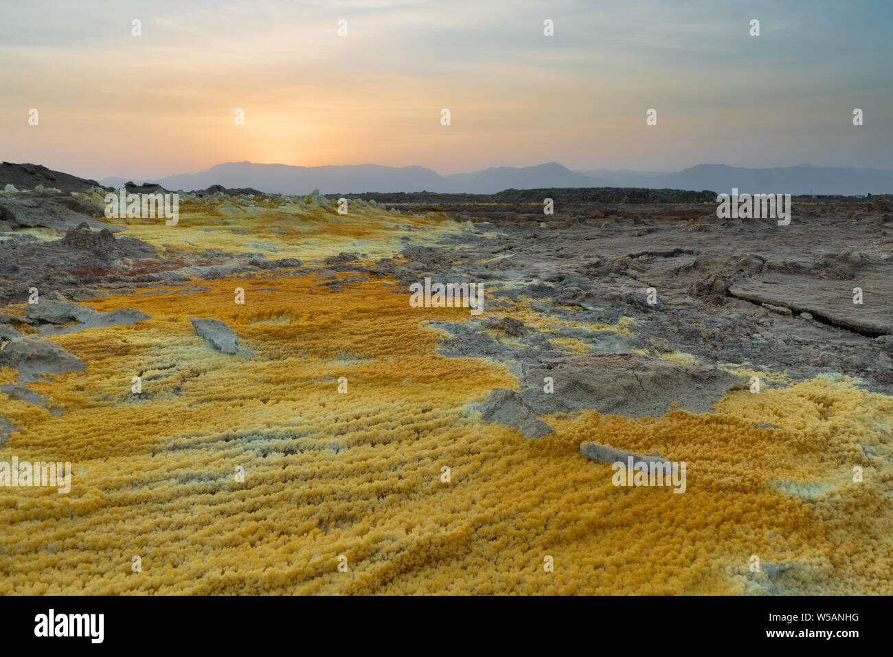 Sunset at Dalol in the Danakil Dessert, Ethiopia. One of the hottest ...