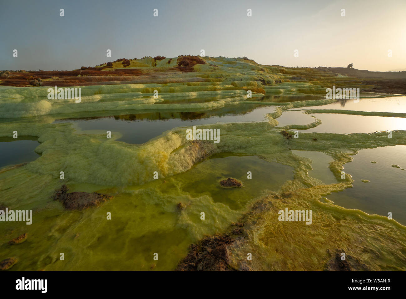 Sunset at Dalol in the Danakil Dessert, Ethiopia. One of the hottest ...
