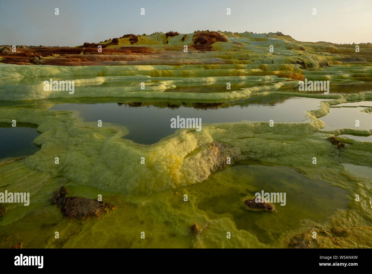Sunset at Dalol in the Danakil Dessert, Ethiopia. One of the hottest ...