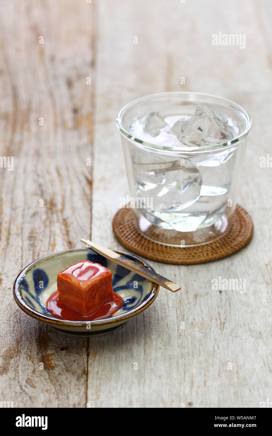 tofuyo, hard tofu dipped in red malt and awamori, japanese okinawa ...