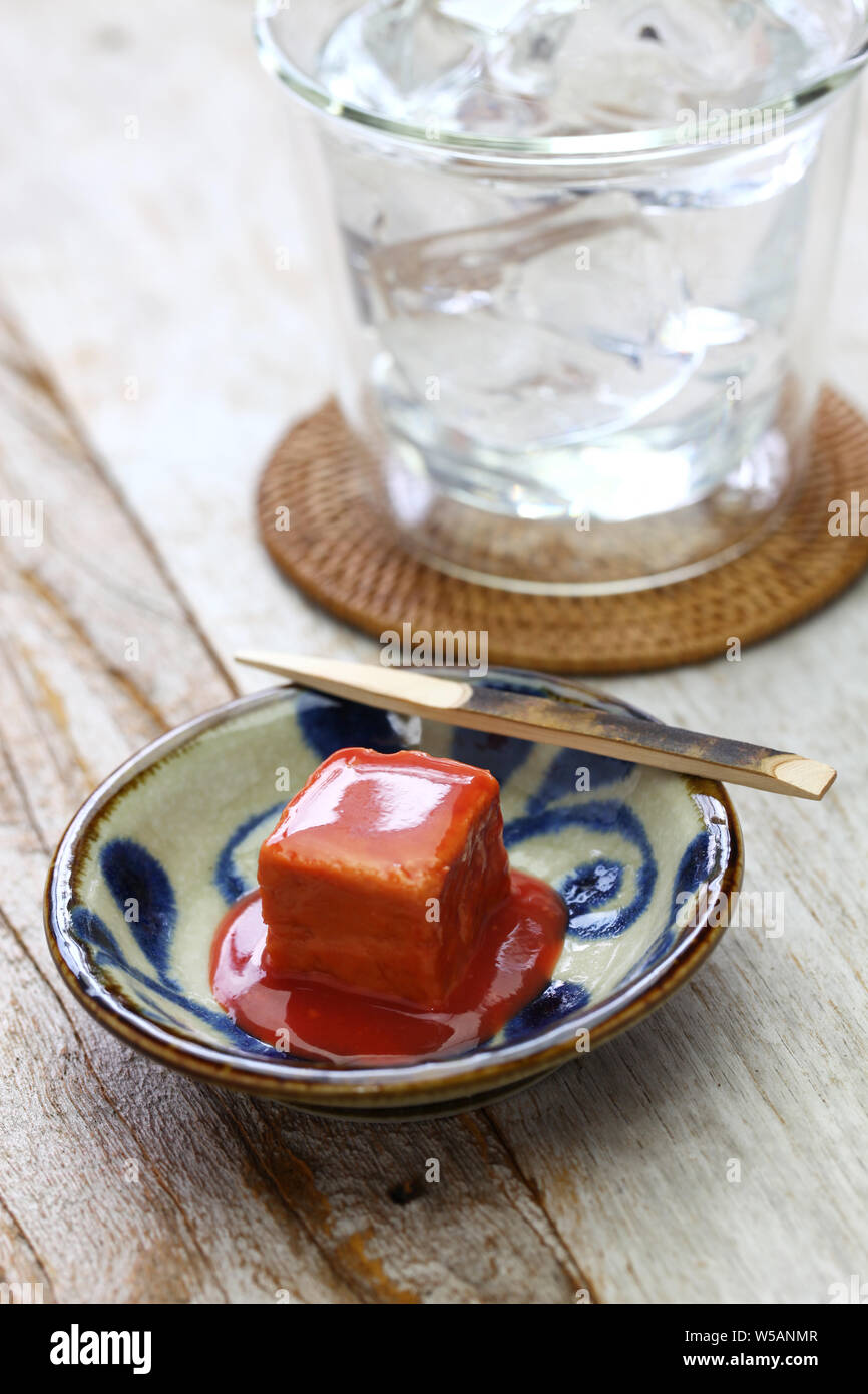 tofuyo, hard tofu dipped in red malt and awamori, japanese okinawa ...