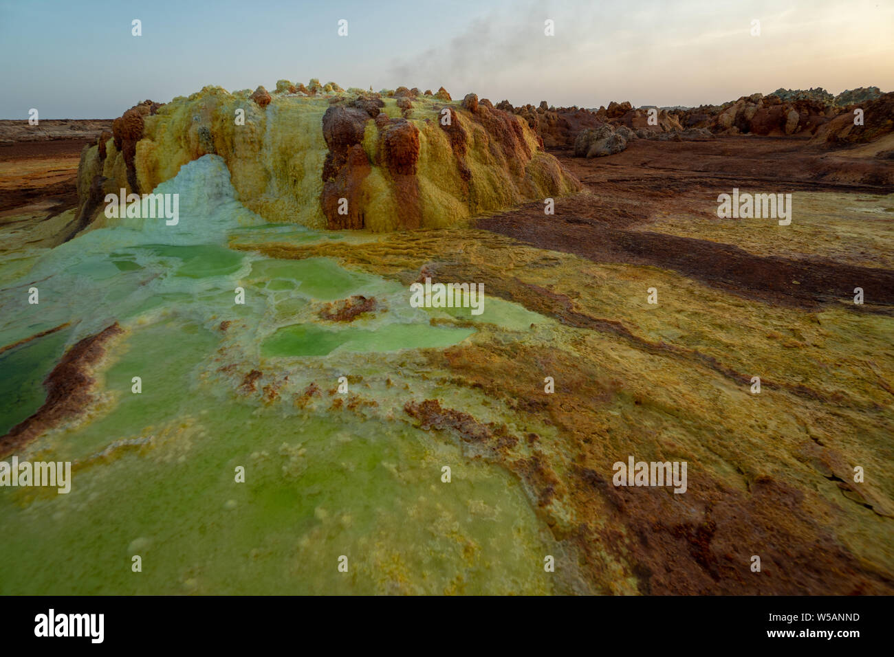 Sunset at Dalol in the Danakil Dessert, Ethiopia. One of the hottest ...
