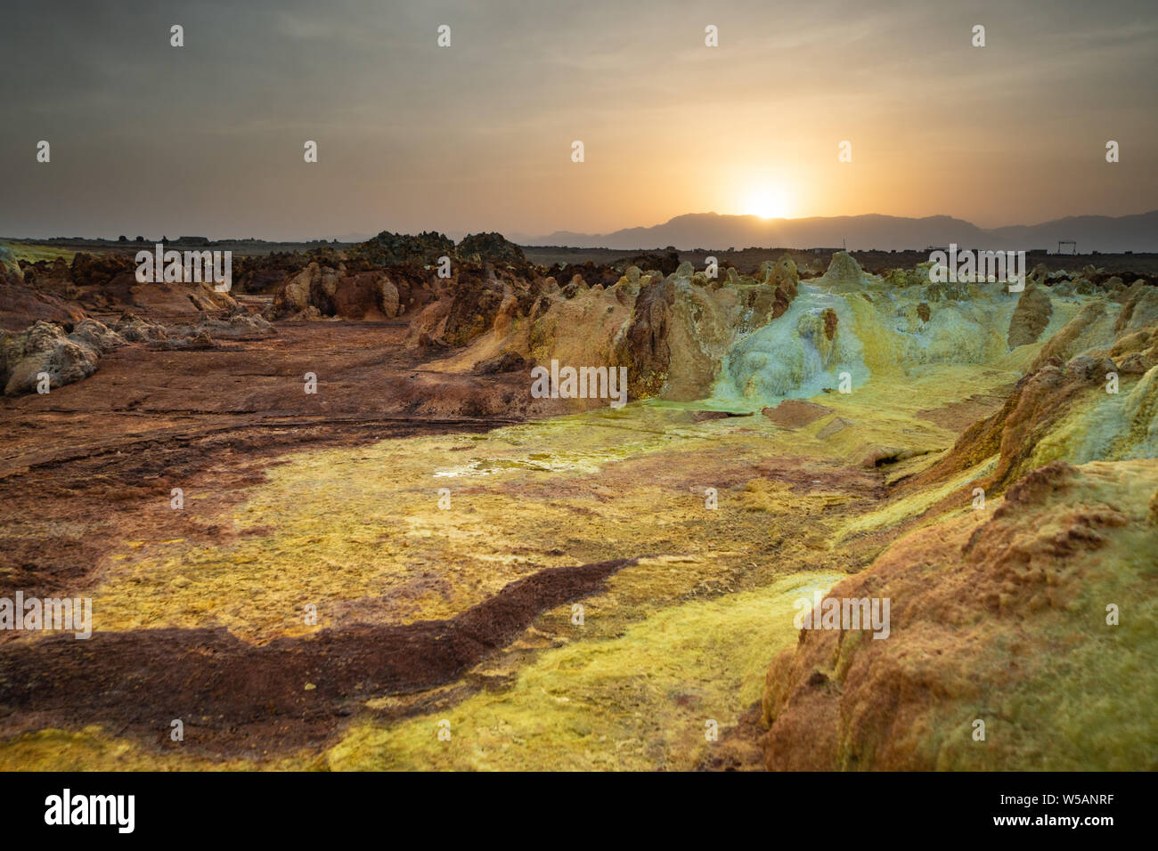Sunset at Dalol in the Danakil Dessert, Ethiopia. One of the hottest ...
