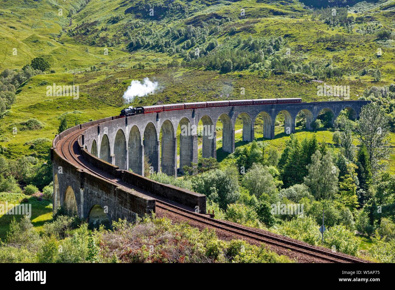 Glenfinnan viaduct from the Harry Potter films with historic train ...