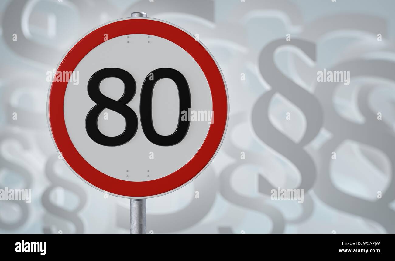 Digital composing, Prohibition sign, maximum speed 80 km/h, standing in ...