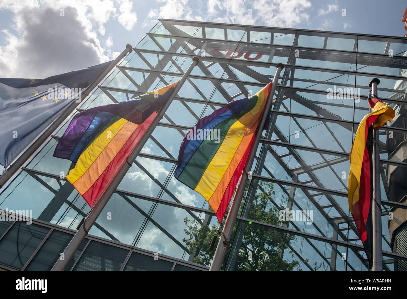 Berlin, Germany. 27th July, 2019. The rainbow flags blow in front of ...
