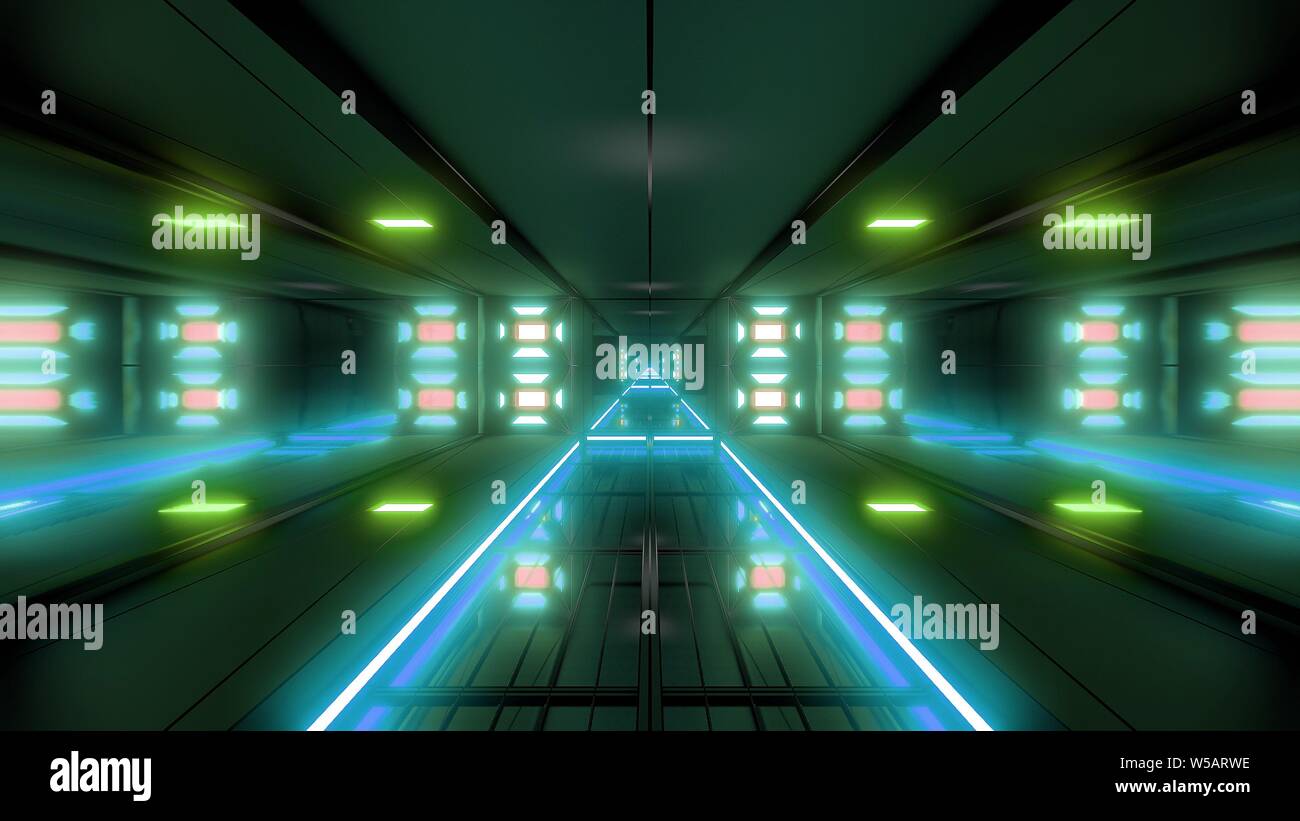 futuristic science-fiction tunnel corridor 3d illustration background ...