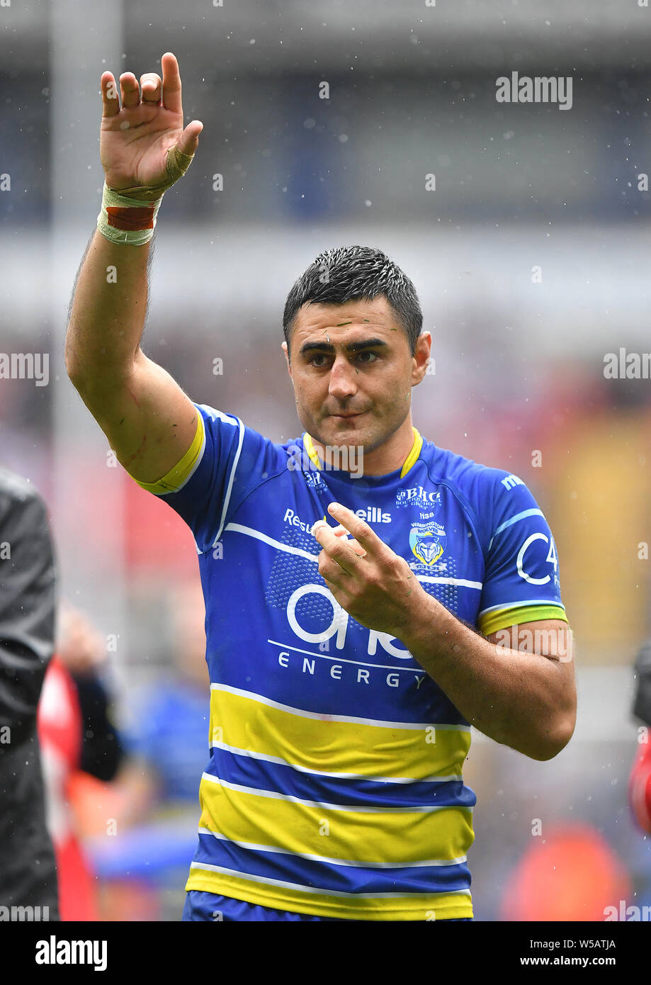Warrington Wolves's Bryson Goodwin celebrates after the Coral Challenge ...
