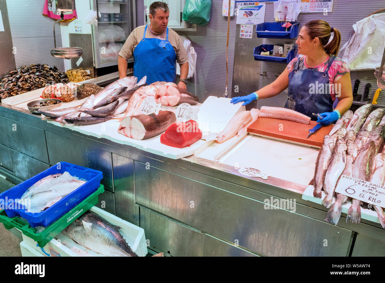 the magnificent fish and shell market in Malaga Andalusia, Spain Stock ...