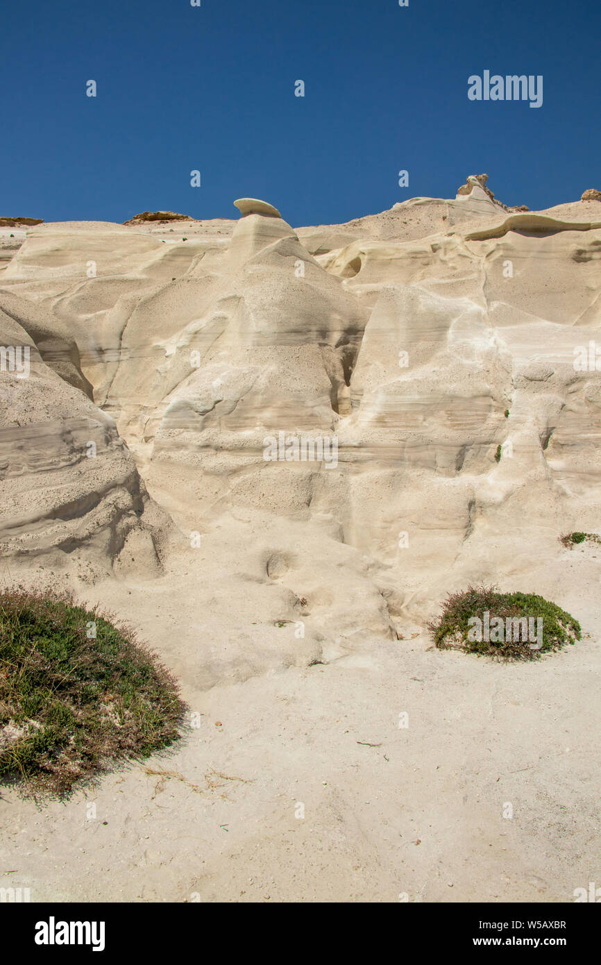 White rocks on Sarakiniko Beach, Milos island Stock Photo - Alamy
