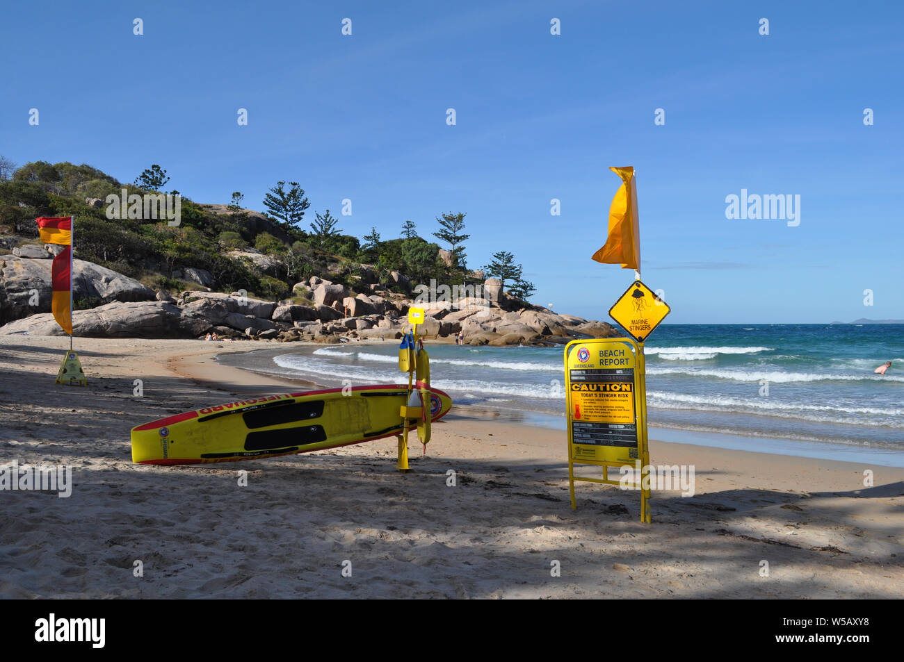 Lifeguard station and beach flags, Alma Bay, Magnetic Island ...