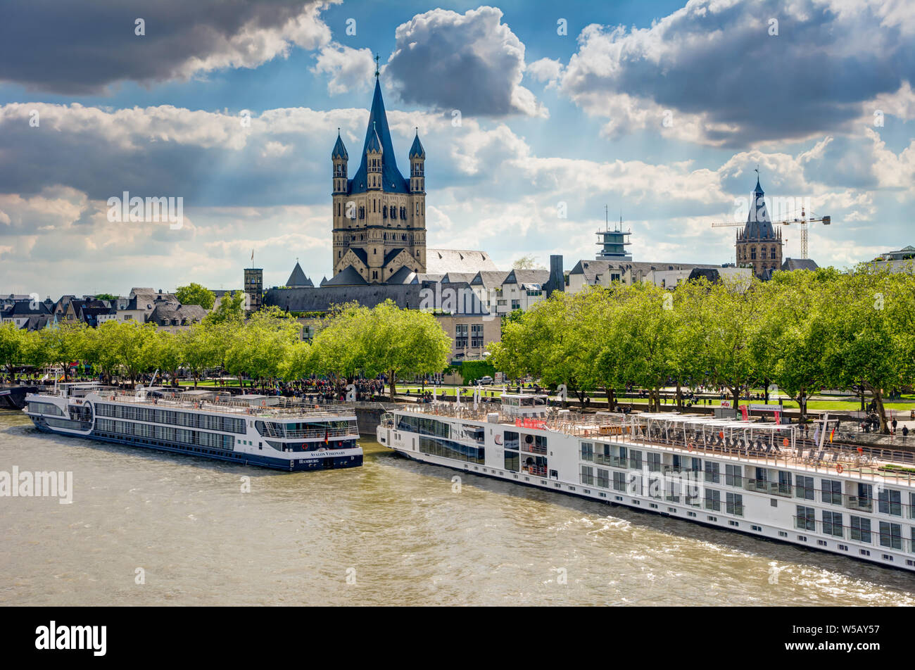COLOGNE, GERMANY - MAY 12: Ships at the river Rhine in Cologne, Germany ...