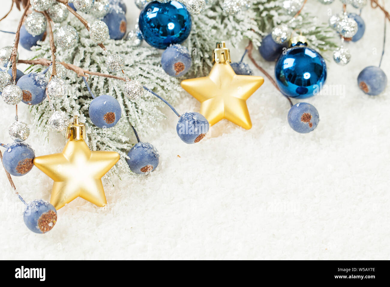 Christmas or winter decoration corner on white snow background Stock ...