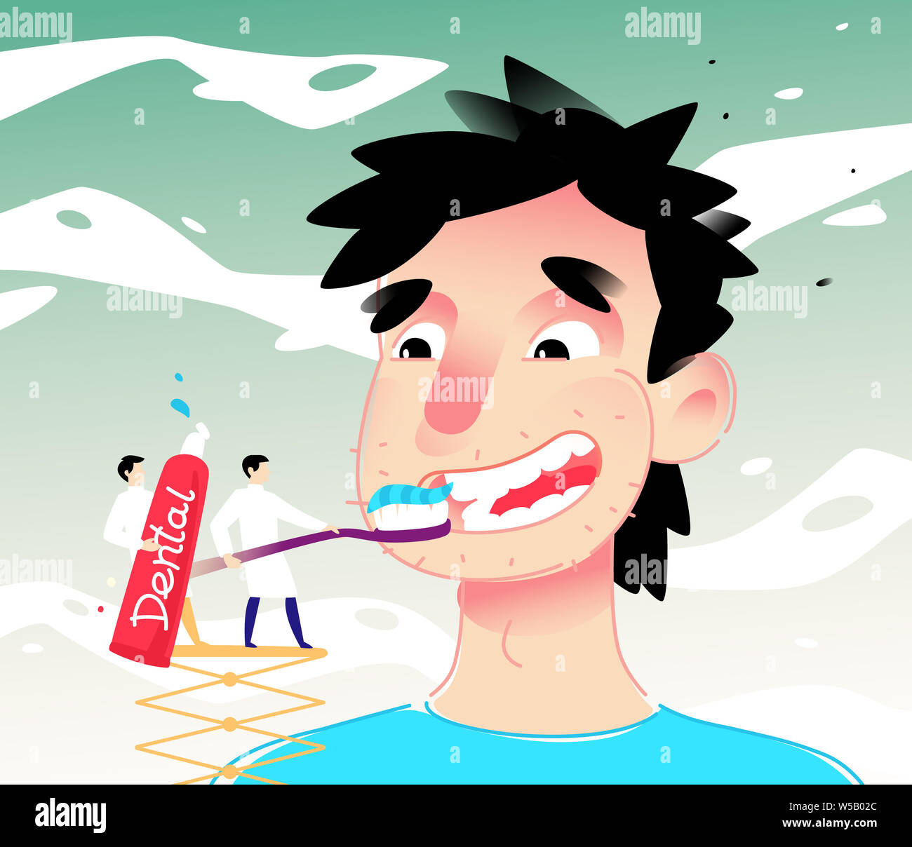 Illustration of a cartoon man cleaning teeth. Vector illustration. The ...