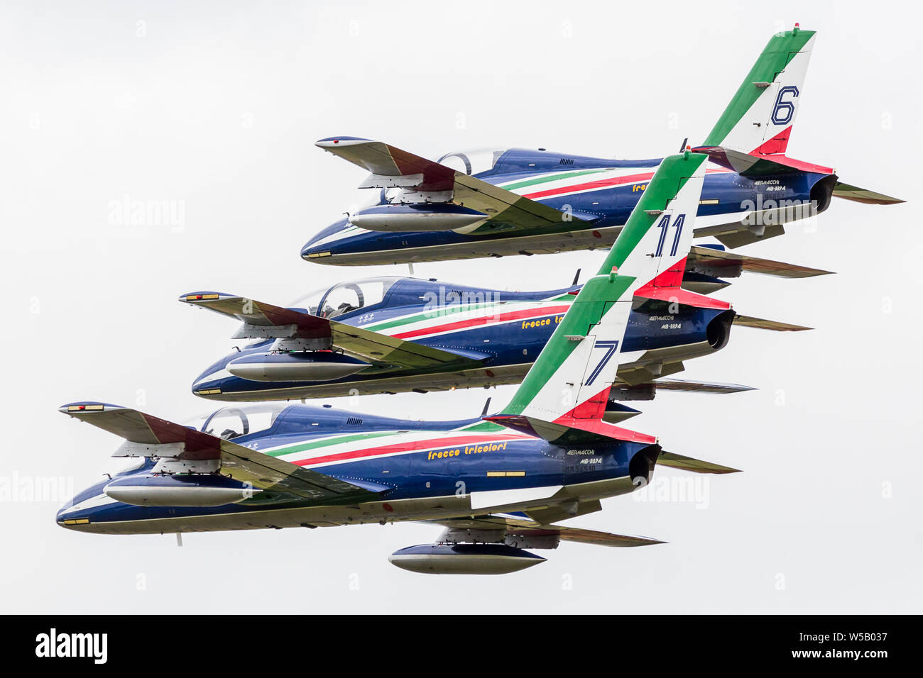 Italian Air Force display team Frecce Tricolori captured at the 2019 ...