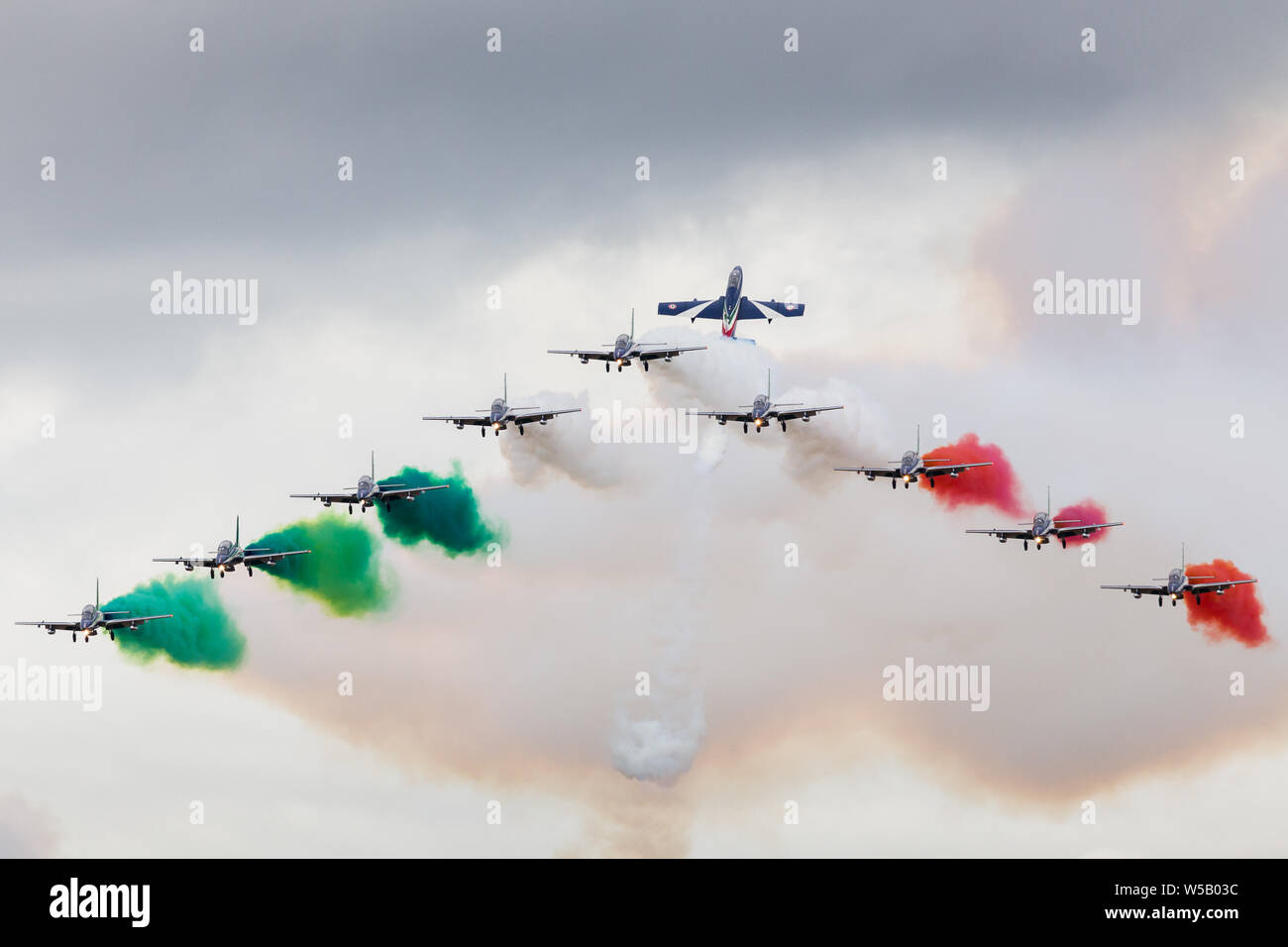 Italian Air Force display team Frecce Tricolori captured at the 2019 ...