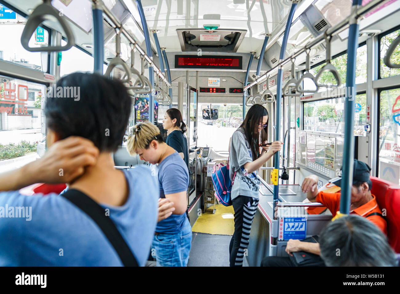 Taipei, TAIWAN - 1 Oct, 2017: Inside the local bus that Taiwanese ...