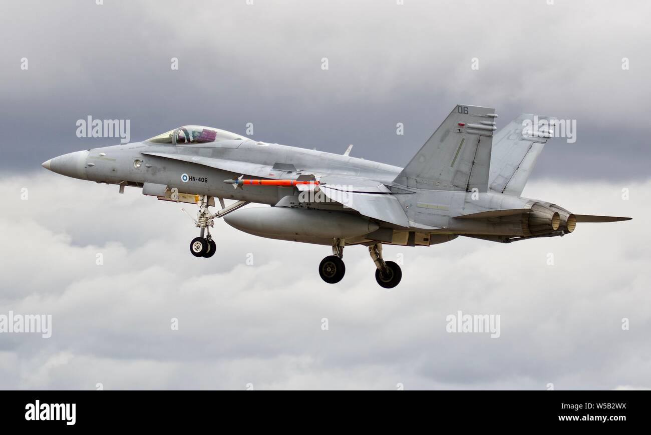 Finnish Air Force F/A-18 Hornet arriving at RAF Fairford Stock Photo ...