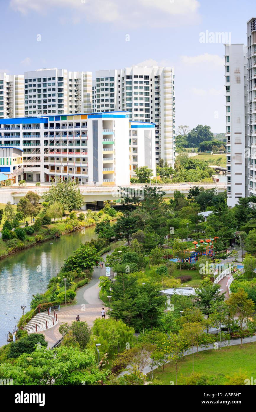 Singapore-27 JUL 2019:Singapore Punggol water way park aerial view ...