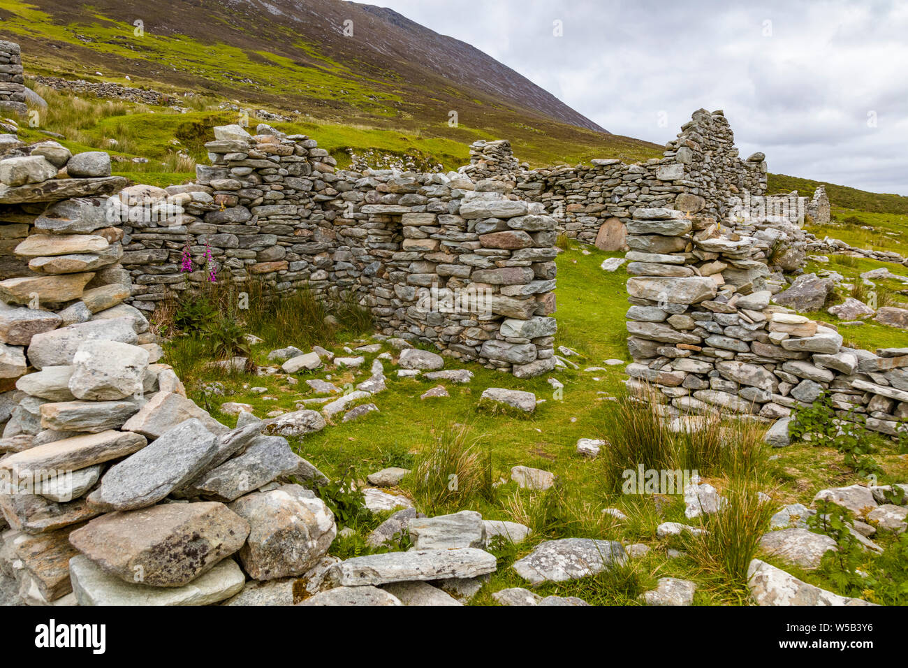 Ruins of the deserted Village at Slilevemore on Achill Island in County ...