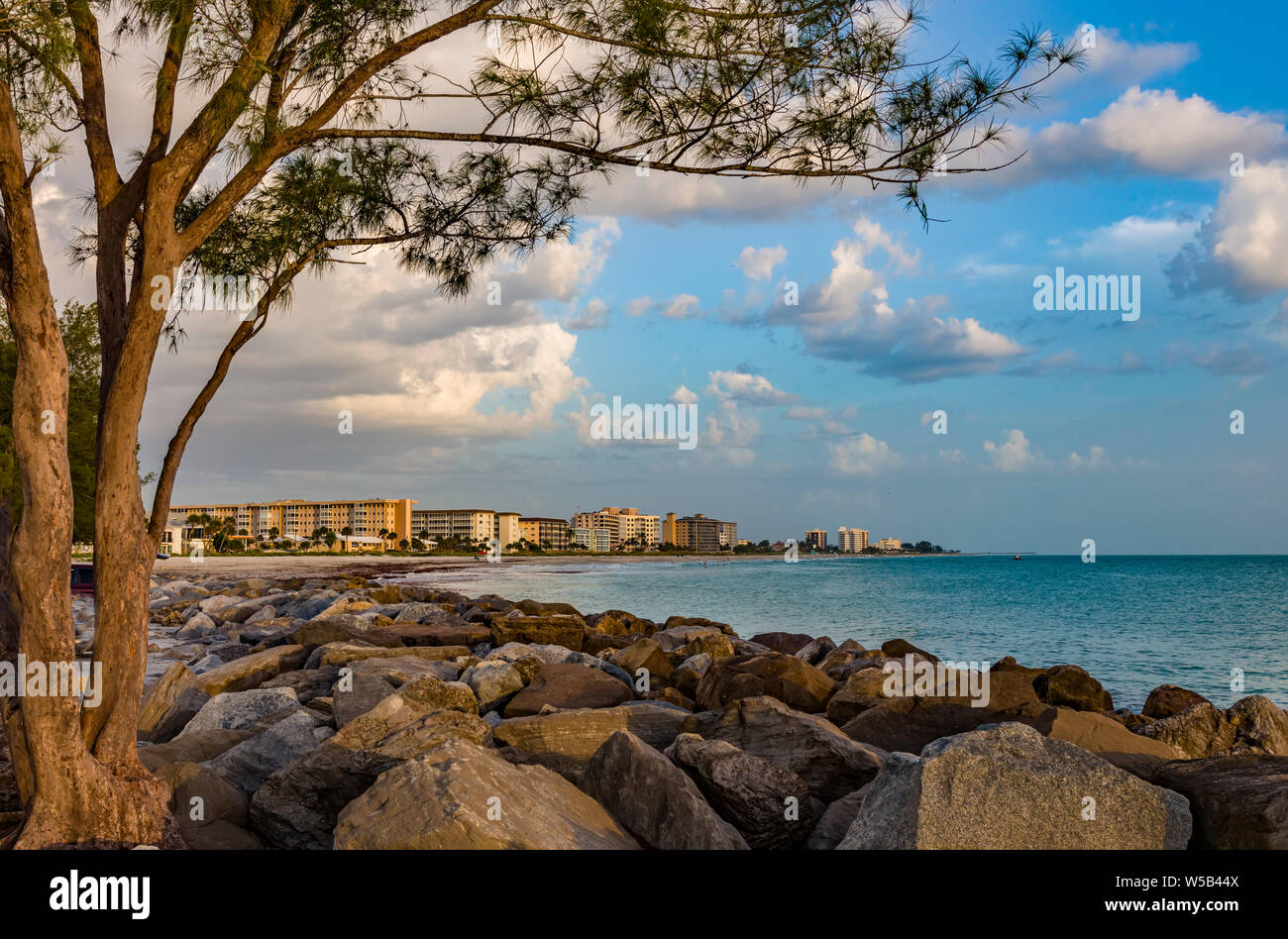 Shoreline of Venice Florida on the Gulf of Mexico form the south jetty ...