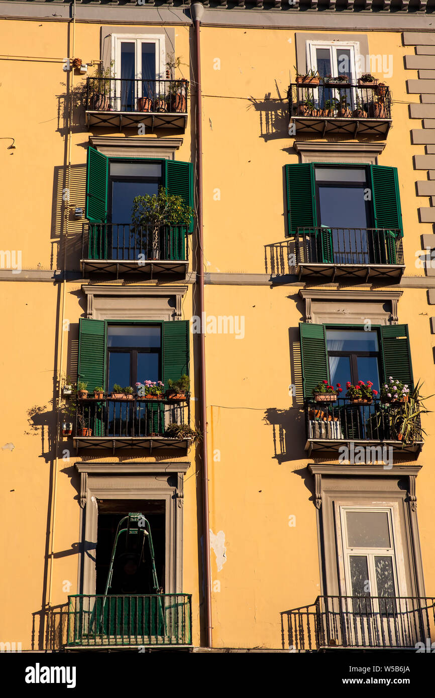 Beautiful facades of the antique buildings in Naples old city Stock ...