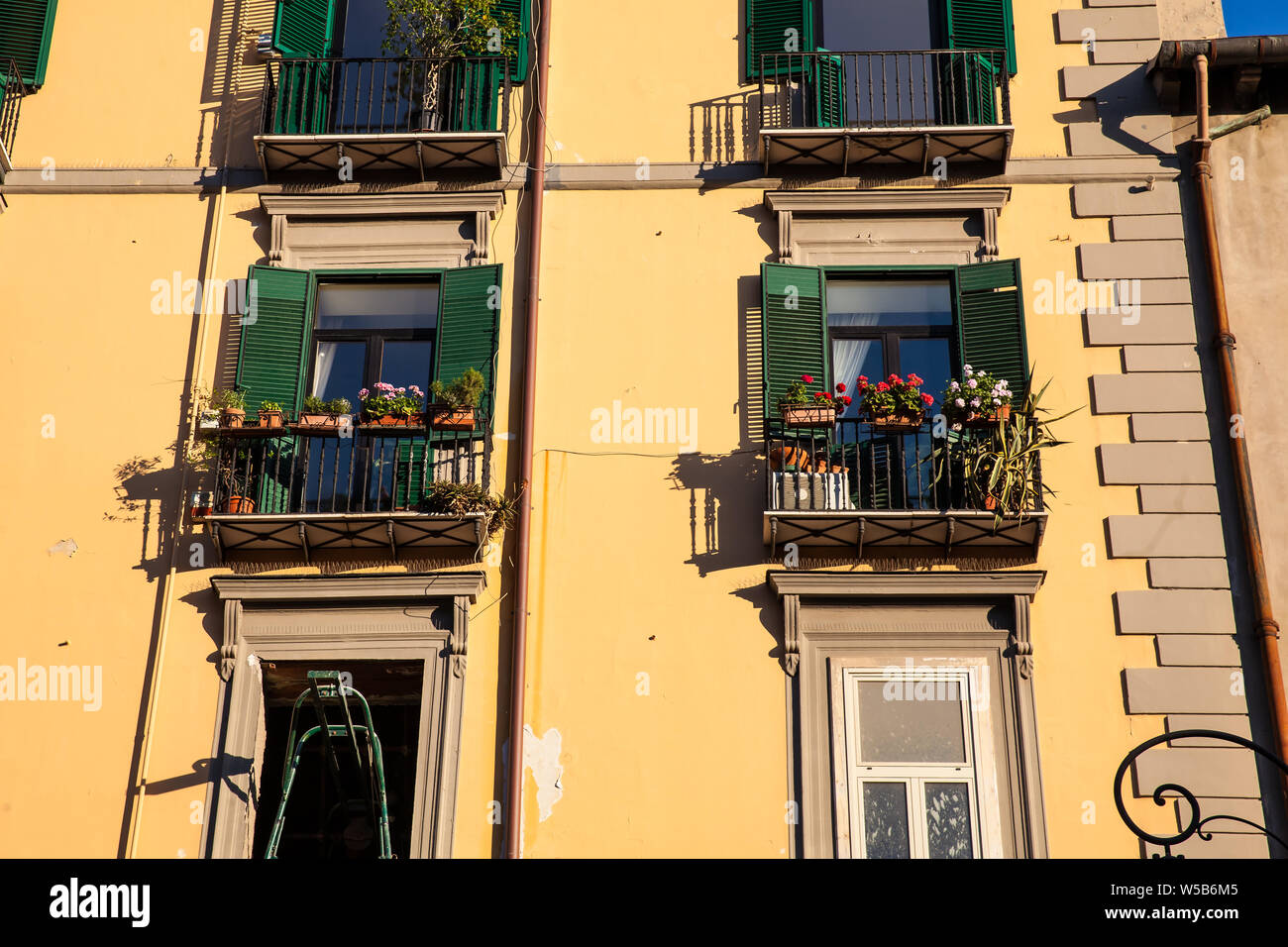 Beautiful facades of the antique buildings in Naples old city Stock ...