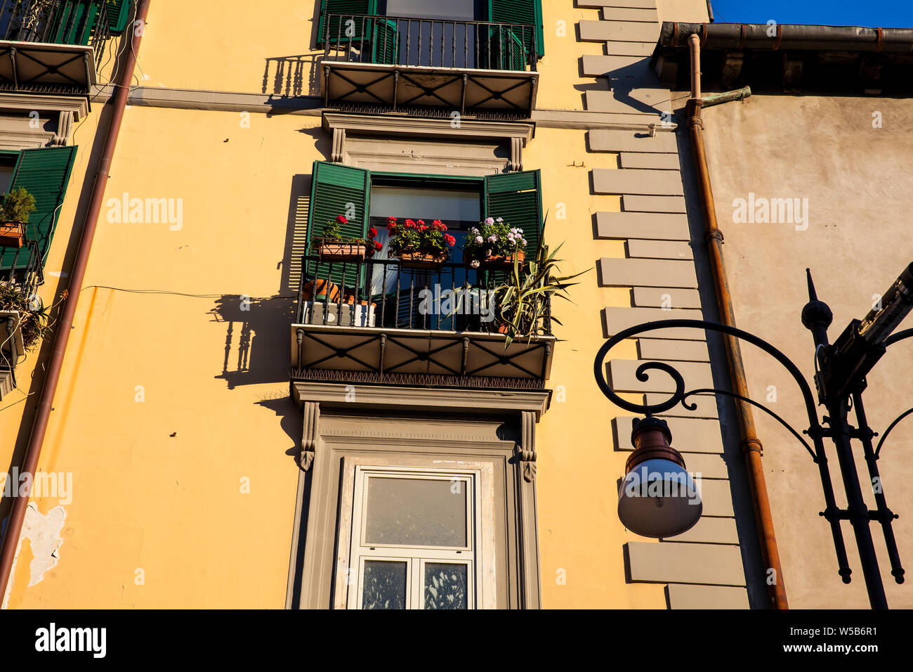 Beautiful facades of the antique buildings in Naples old city Stock ...