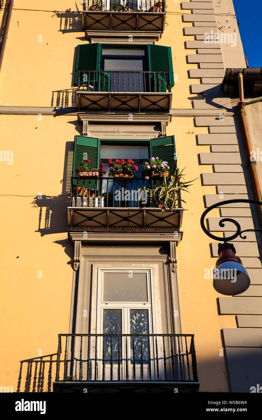 Beautiful facades of the antique buildings in Naples old city Stock ...