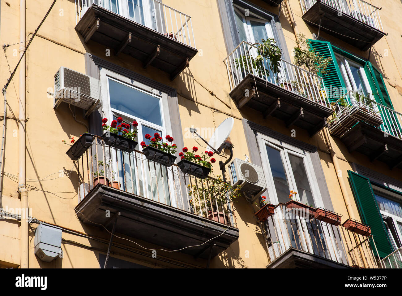 Beautiful facades of the antique buildings in Naples old city Stock ...