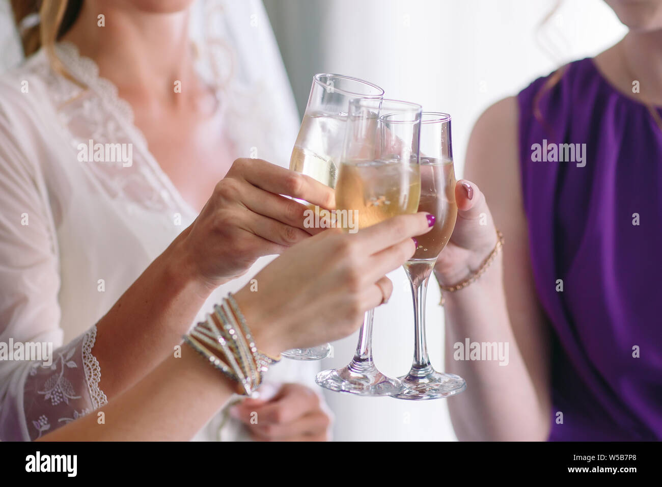 Closeup photo of cheerful girls celebrating a bachelorette party Stock ...